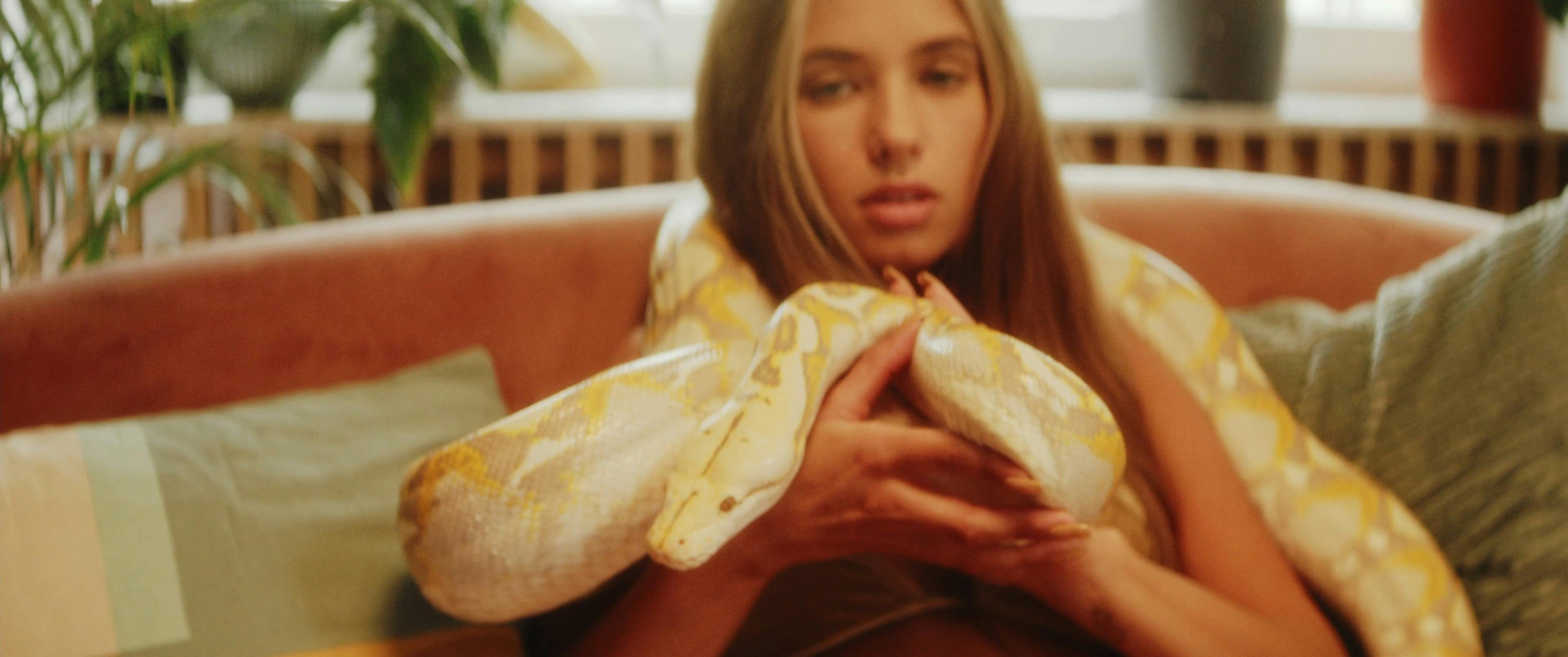 Woman Holding a Snake Around Her Looking at the Camera Free Stock Video ...