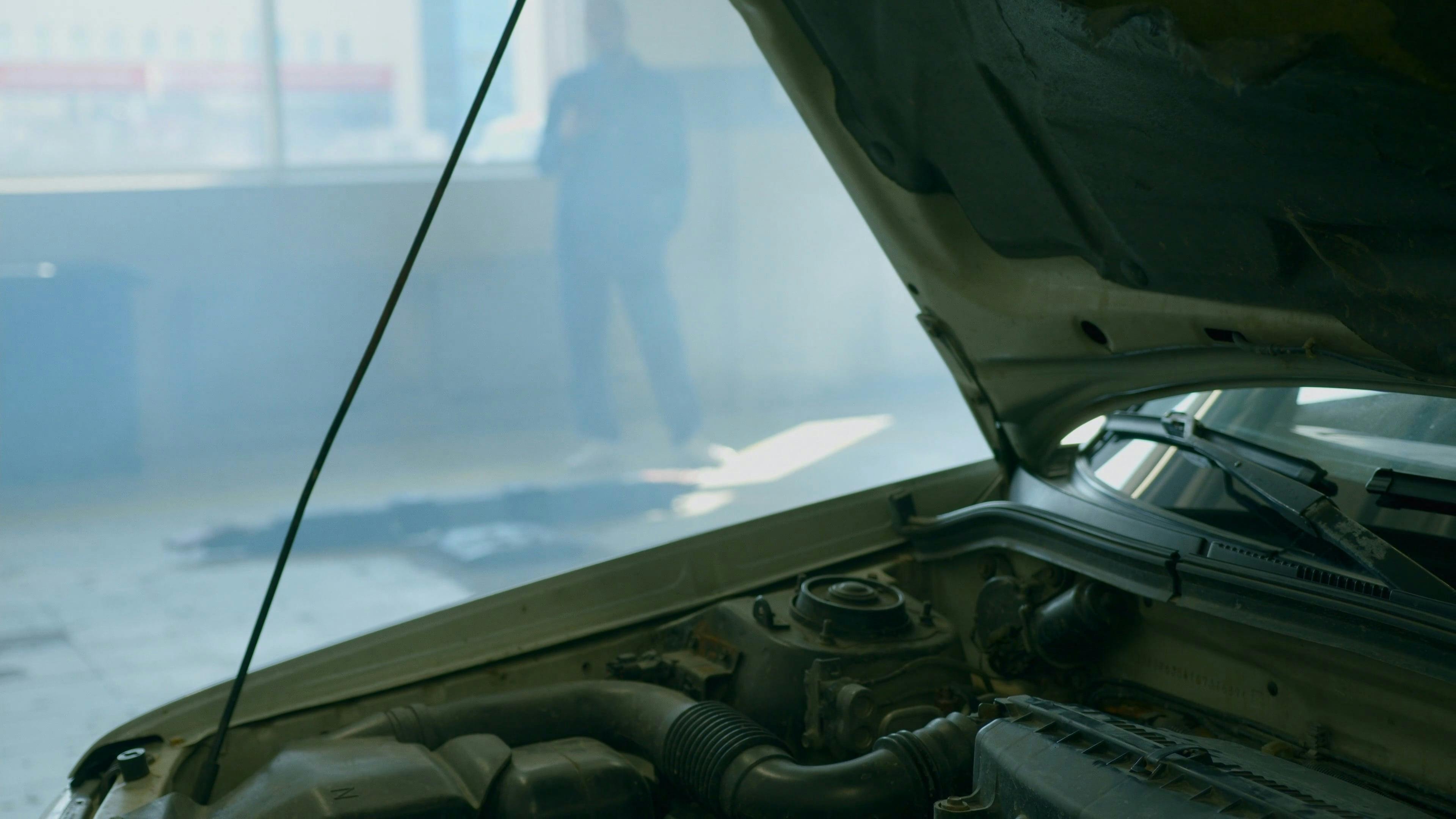 Top View Of The Engine Of A Classic Car With Open Hood Free Stock Video ...