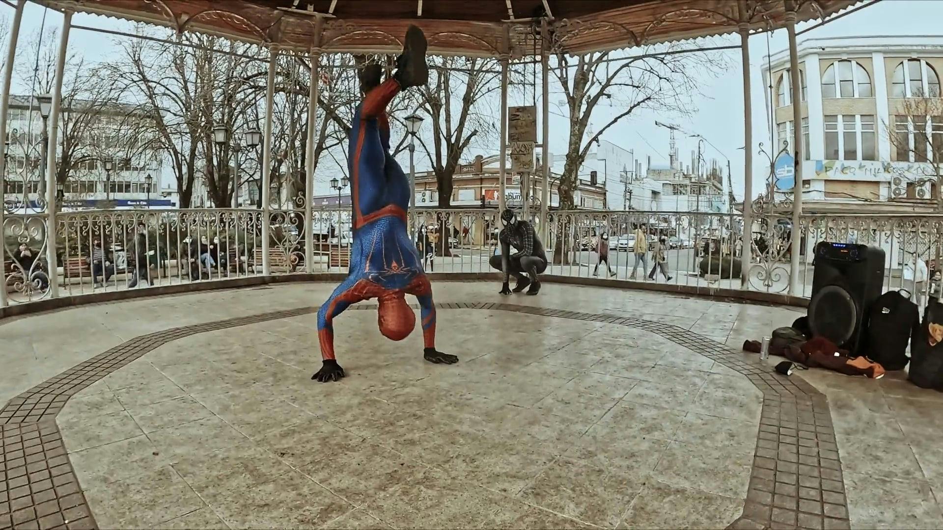 A Person In Spiderman Costume Breakdancing · Free Stock Video