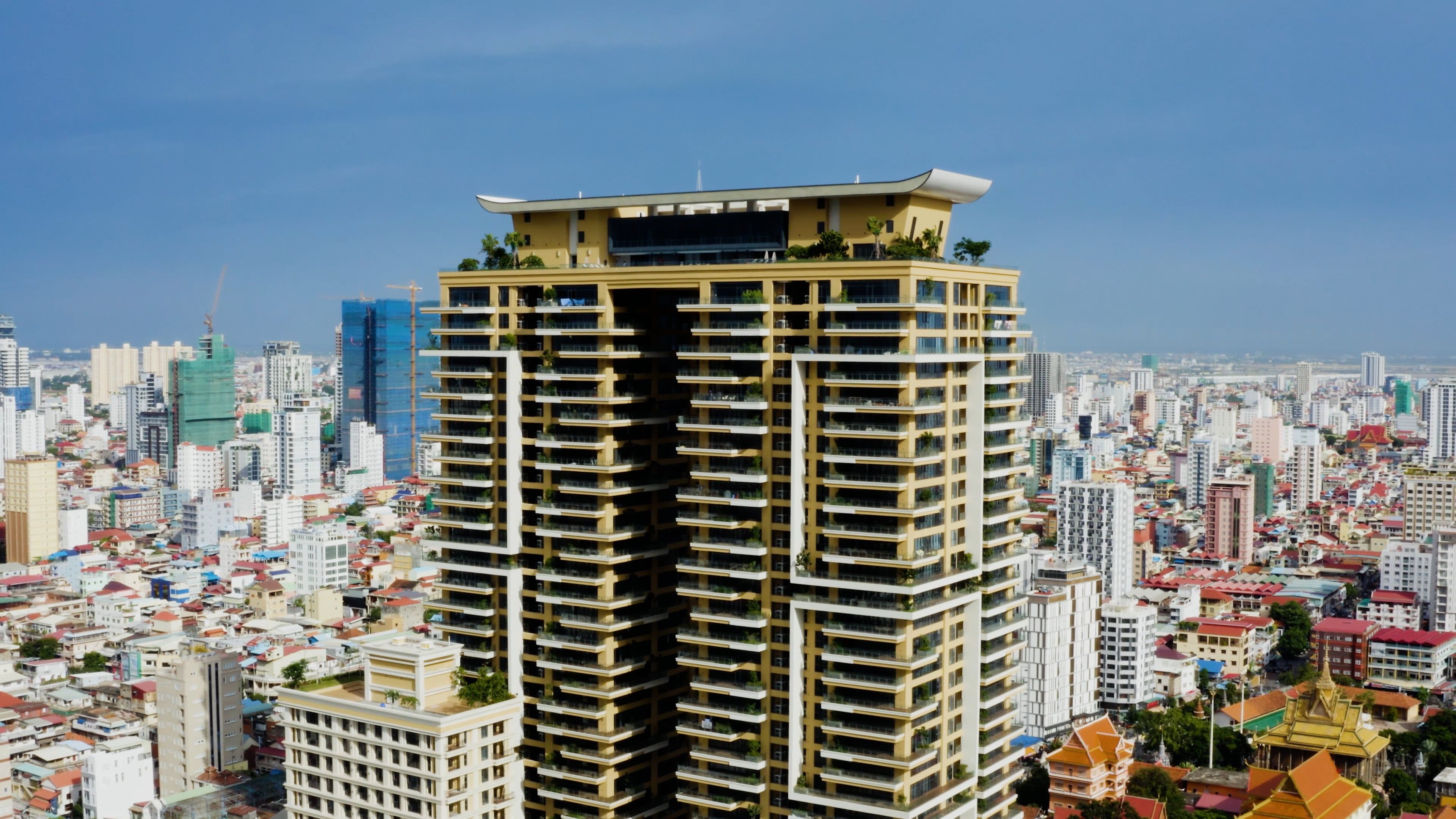 Aerial Footage of a Tall Building in Cambodia Free Stock Video Footage ...