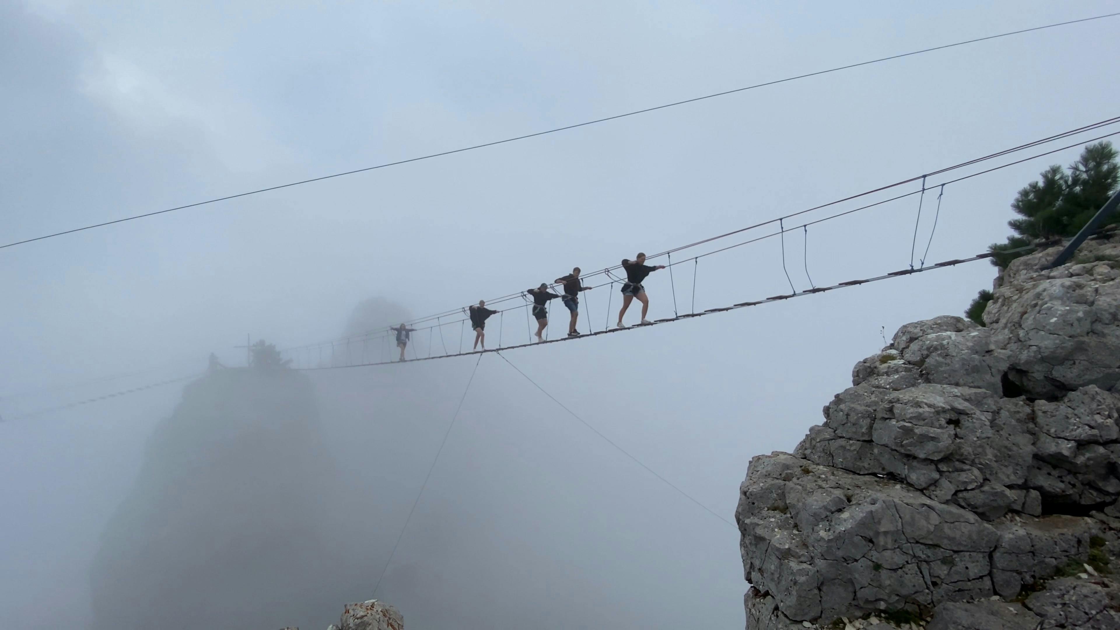 A Group of People Crossing a Rope Bridge Free Stock Video Footage ...