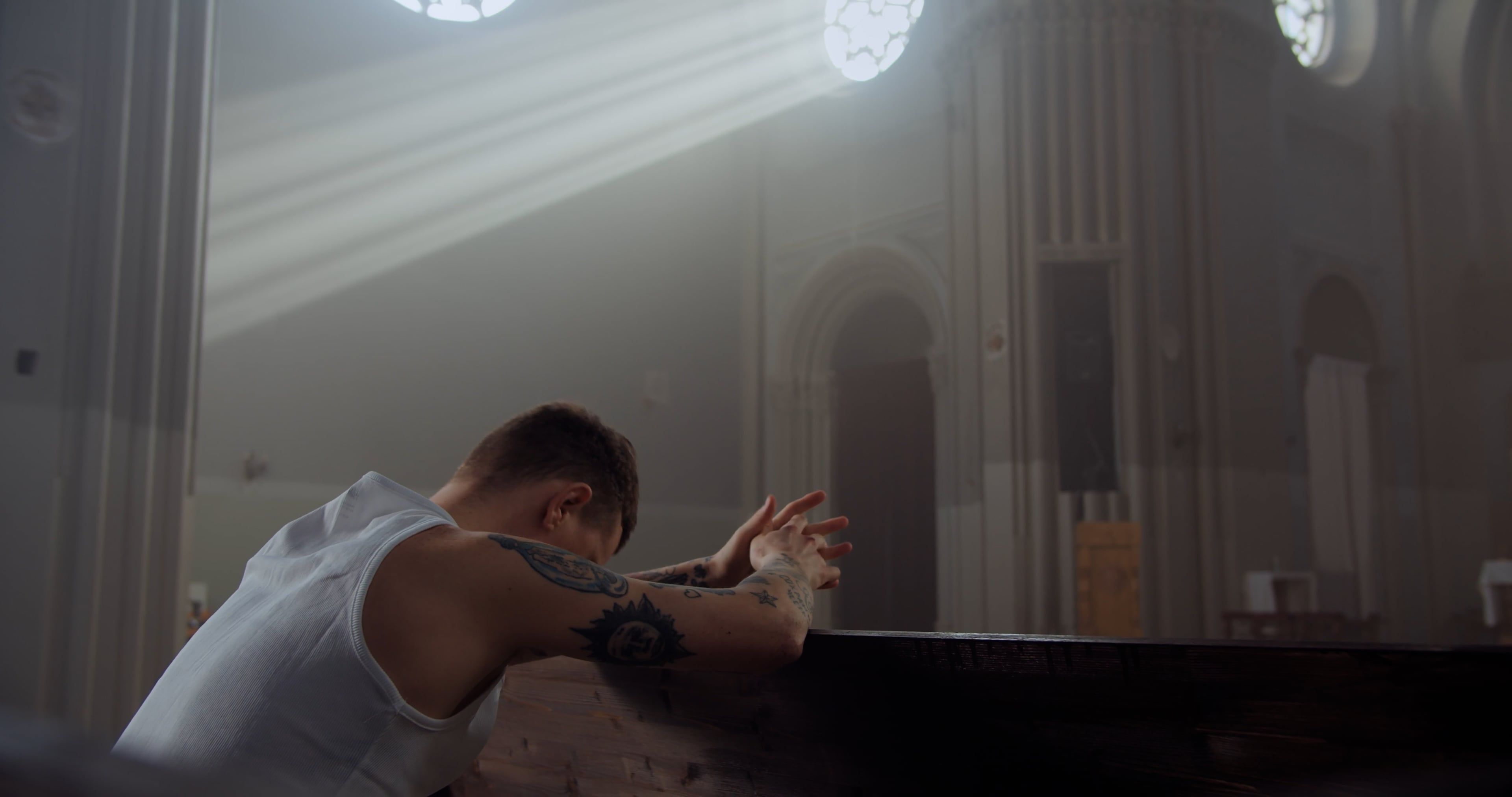 Man Praying in Church · Free Stock Video
