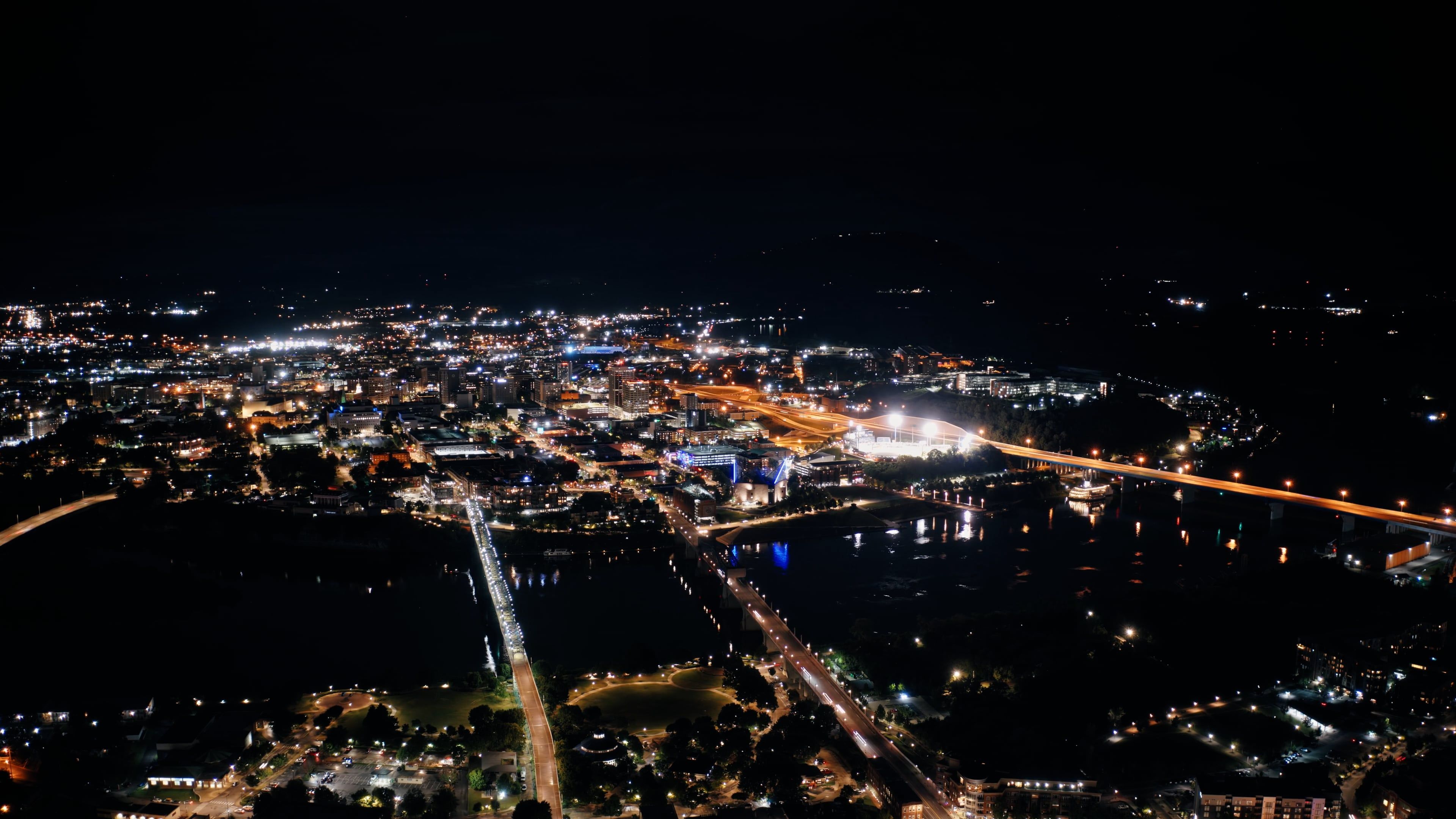 An aerial view of night time, Chattanooga, Tennessee Free Stock Video ...