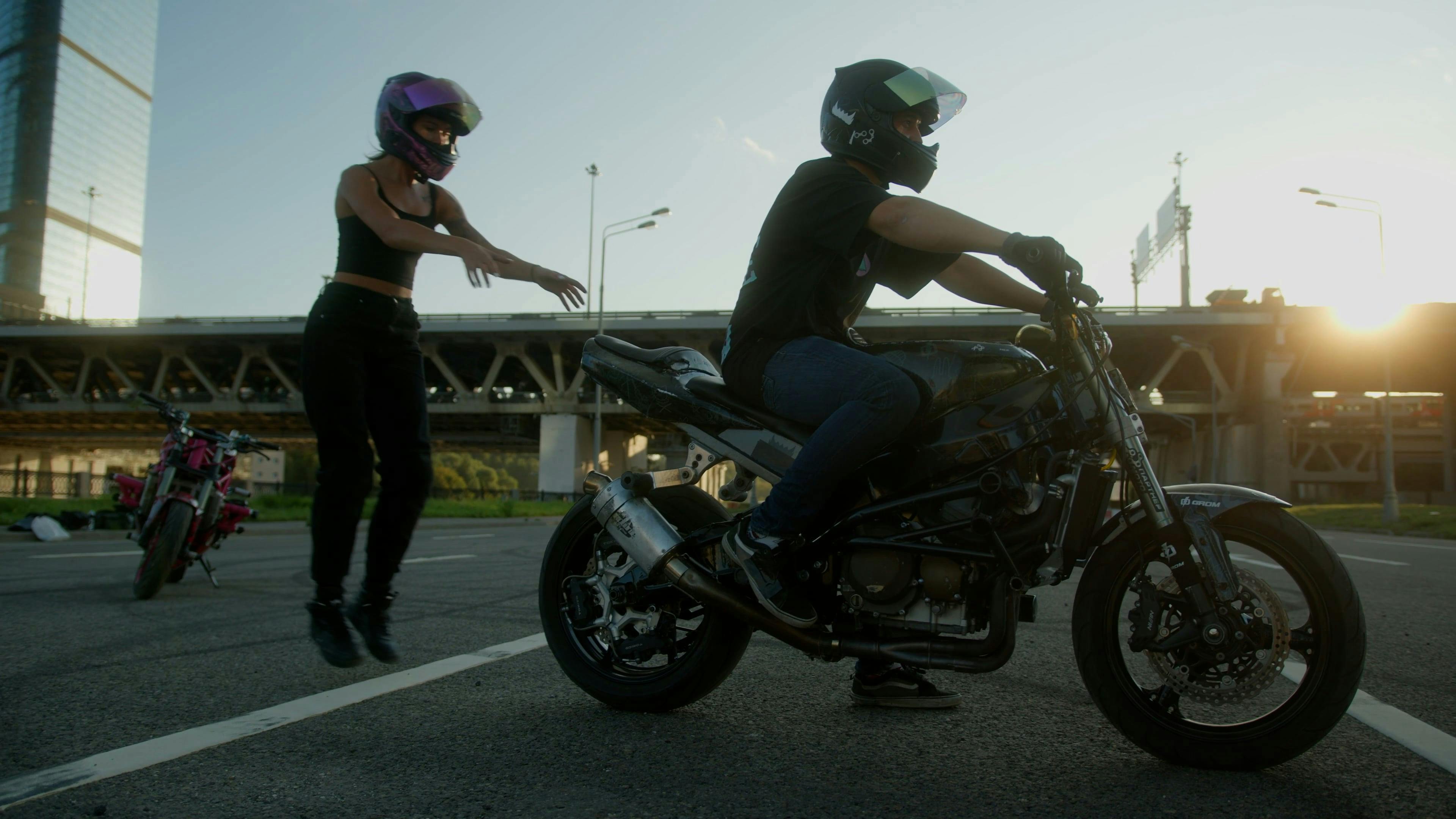 Woman Hopping at the Back of a Motorcycle Free Stock Video Footage ...
