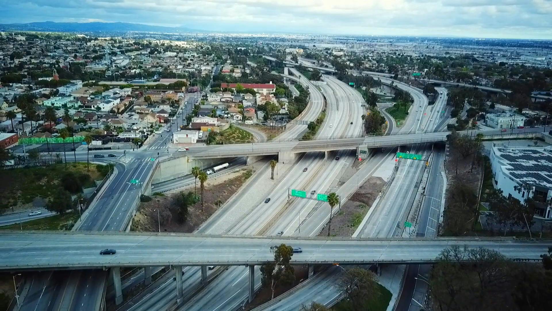 Aerial View Of A Busy Freeway Free Stock Video Footage, Royalty-Free 4K ...
