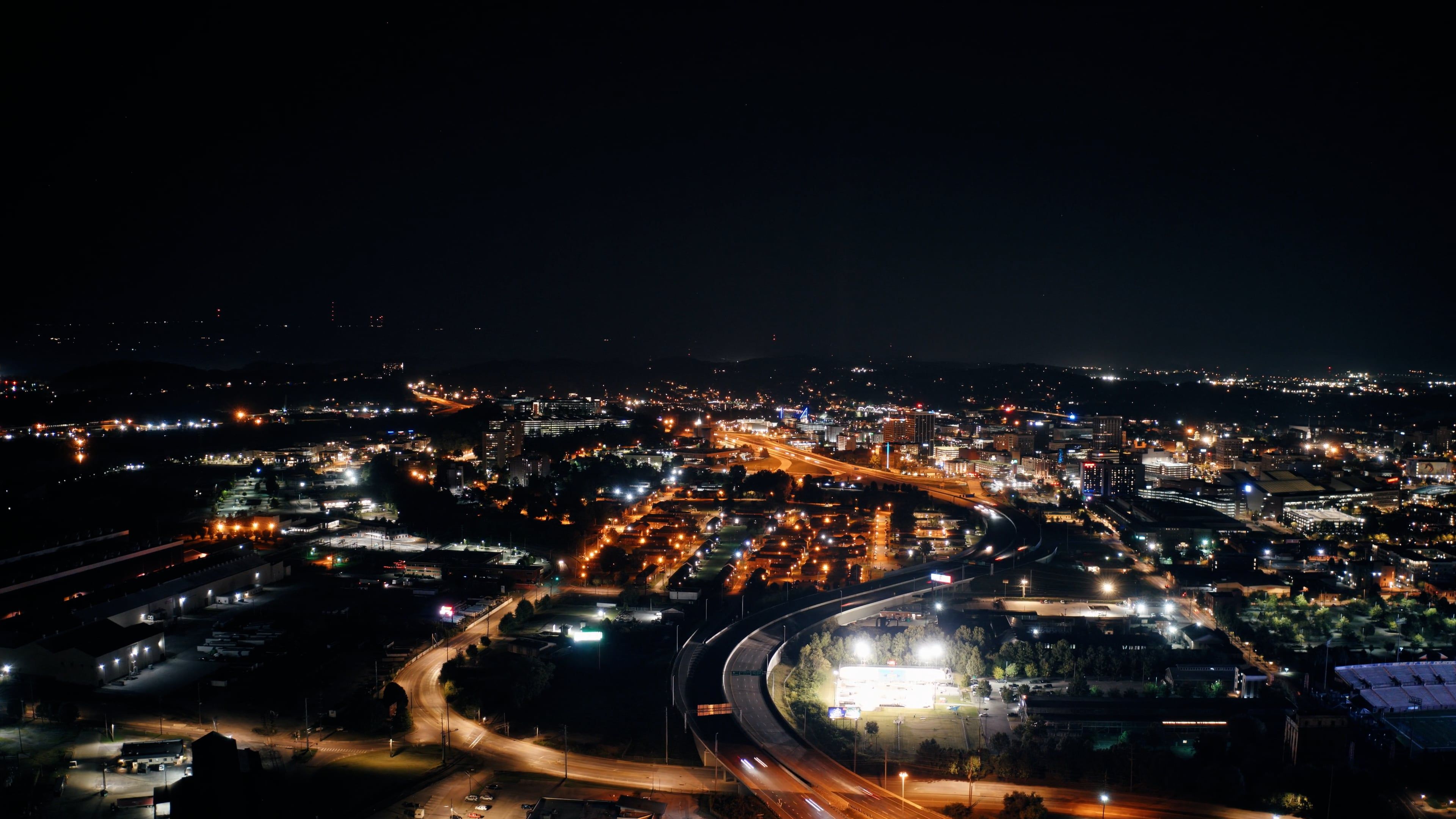 An aerial view of night time, Chattanooga, Tennessee Free Stock Video ...