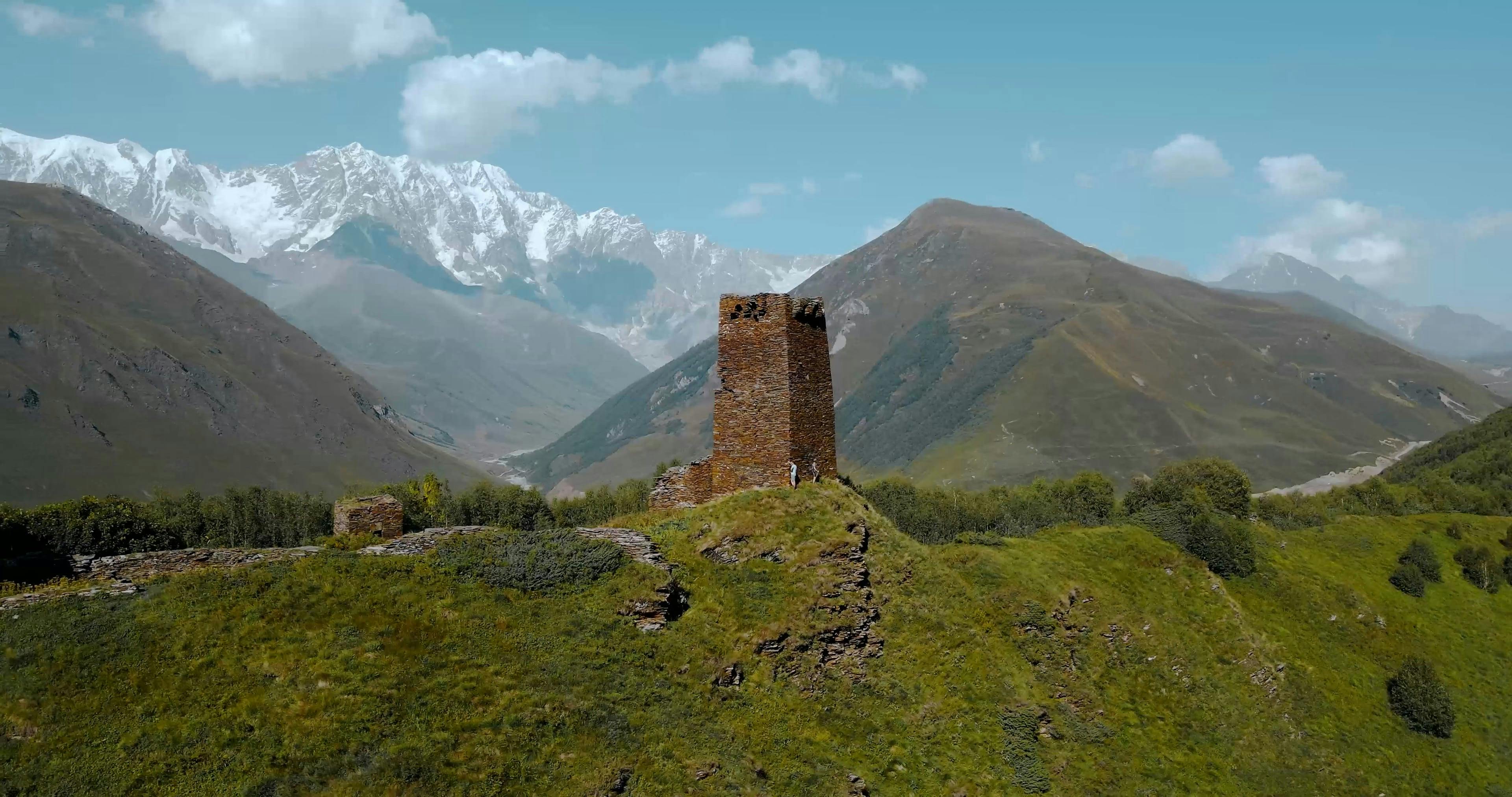 Drone Footage of a Svan Tower in Georgia Free Stock Video Footage ...