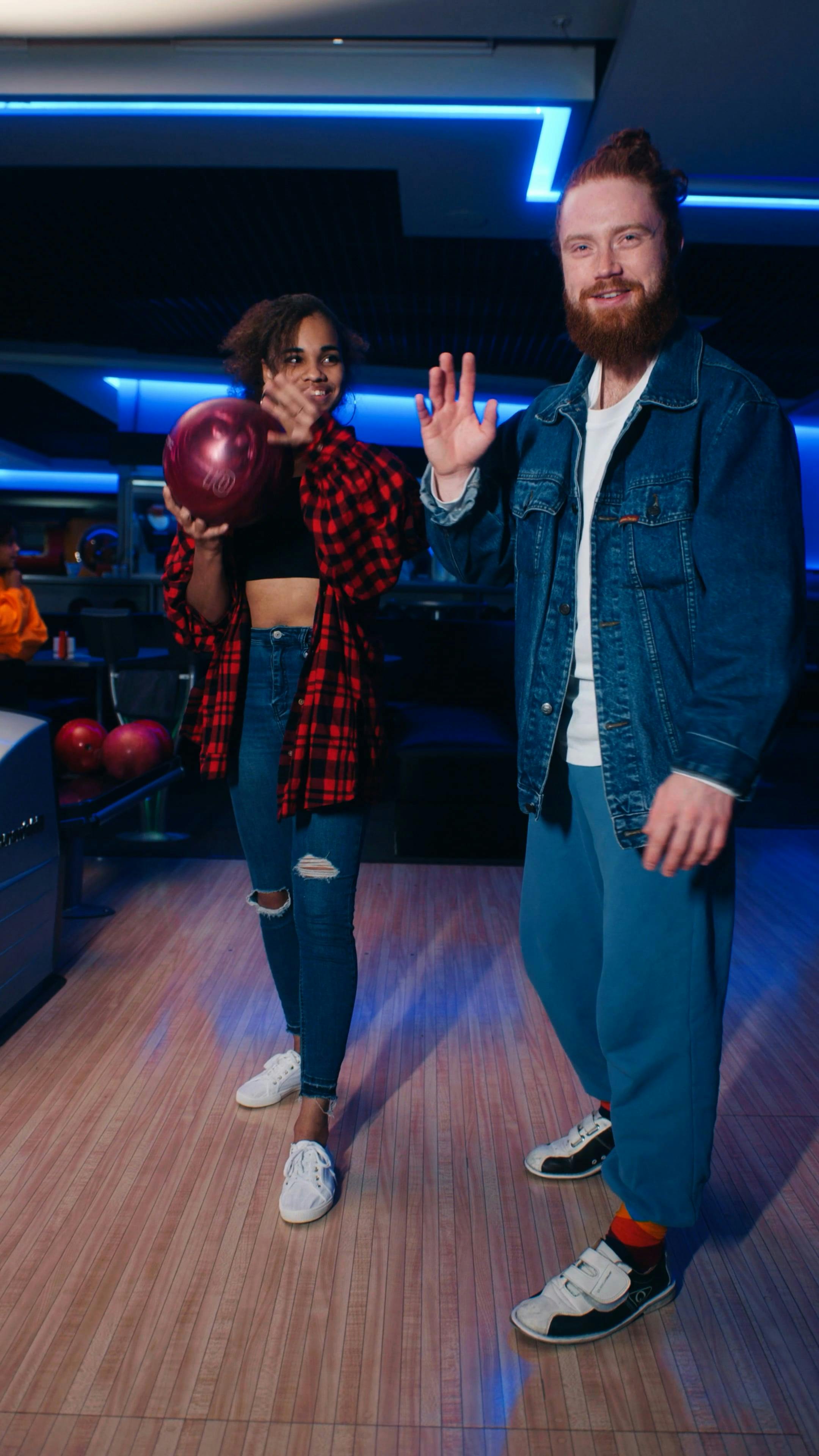 Man Teaching the Woman To Play Bowling Free Stock Video Footage ...