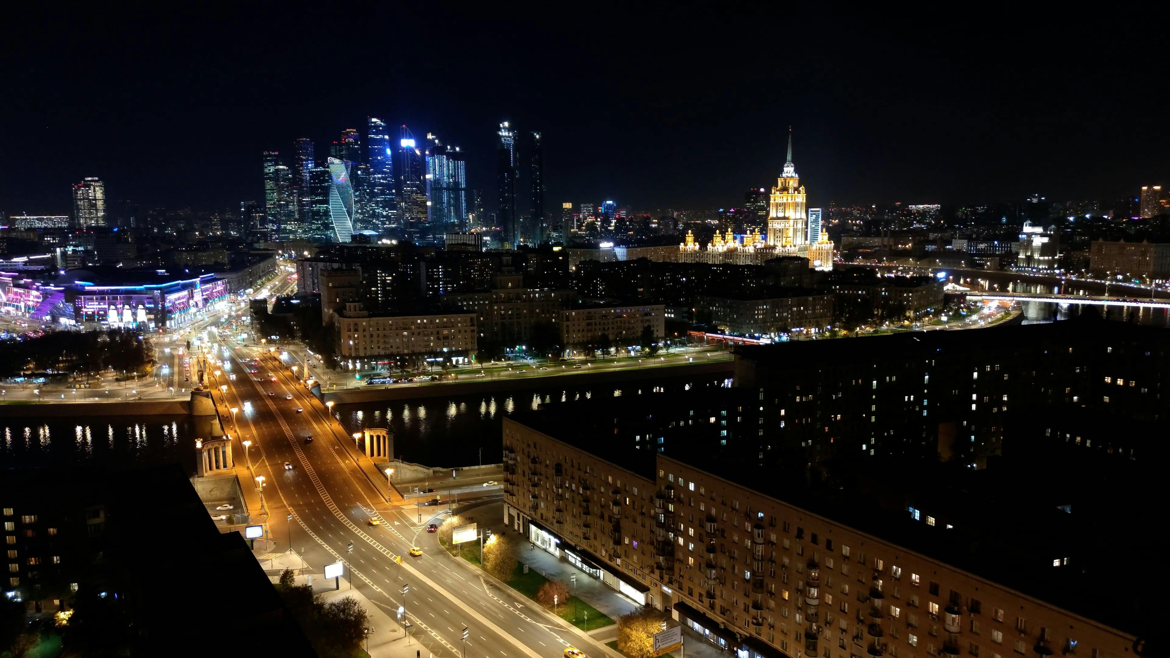 Aerial View of City with Traffic at Night Free Stock Video Footage ...