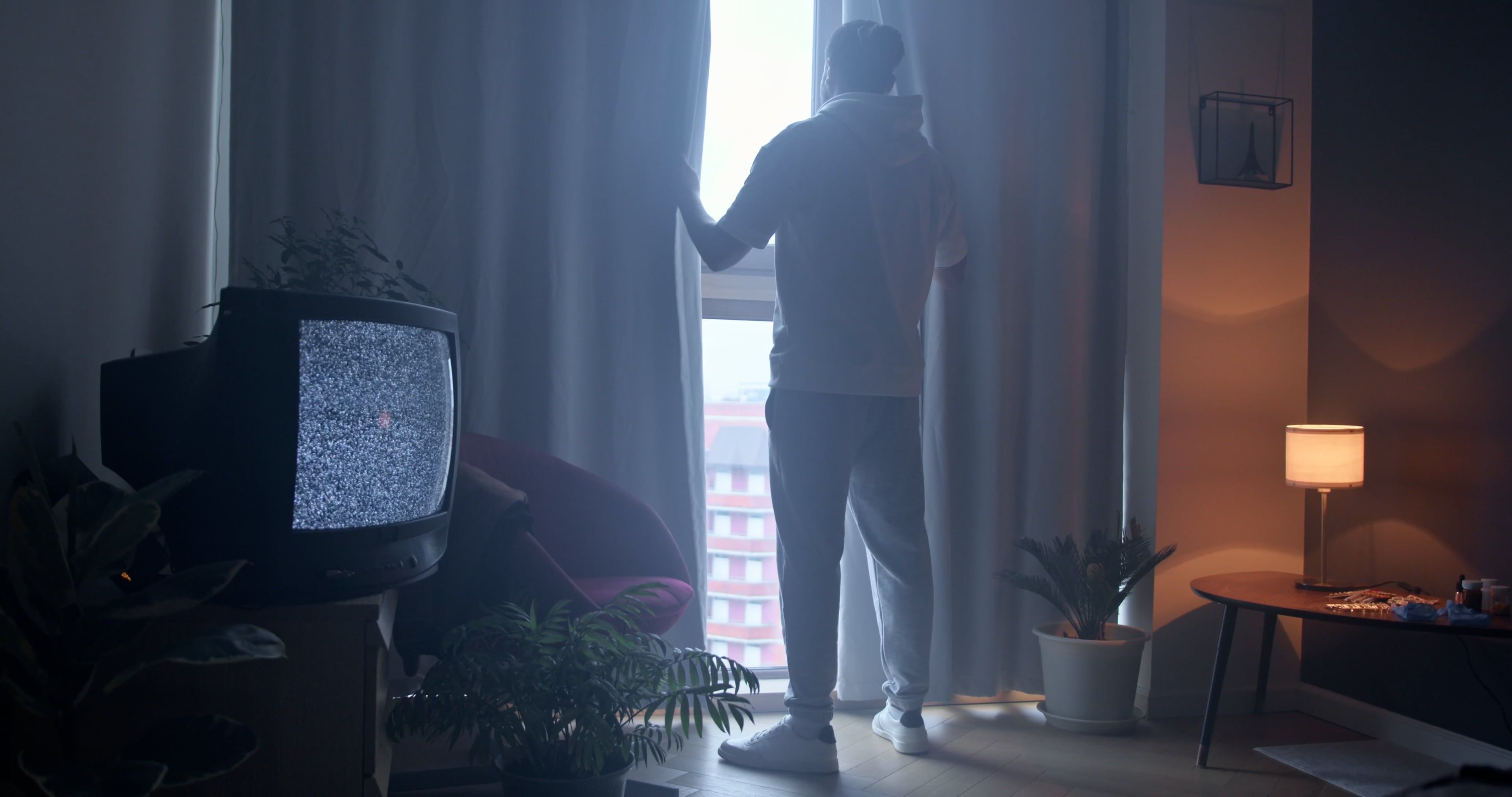 TV With Static and Man Looking Through Window Free Stock Video Footage ...