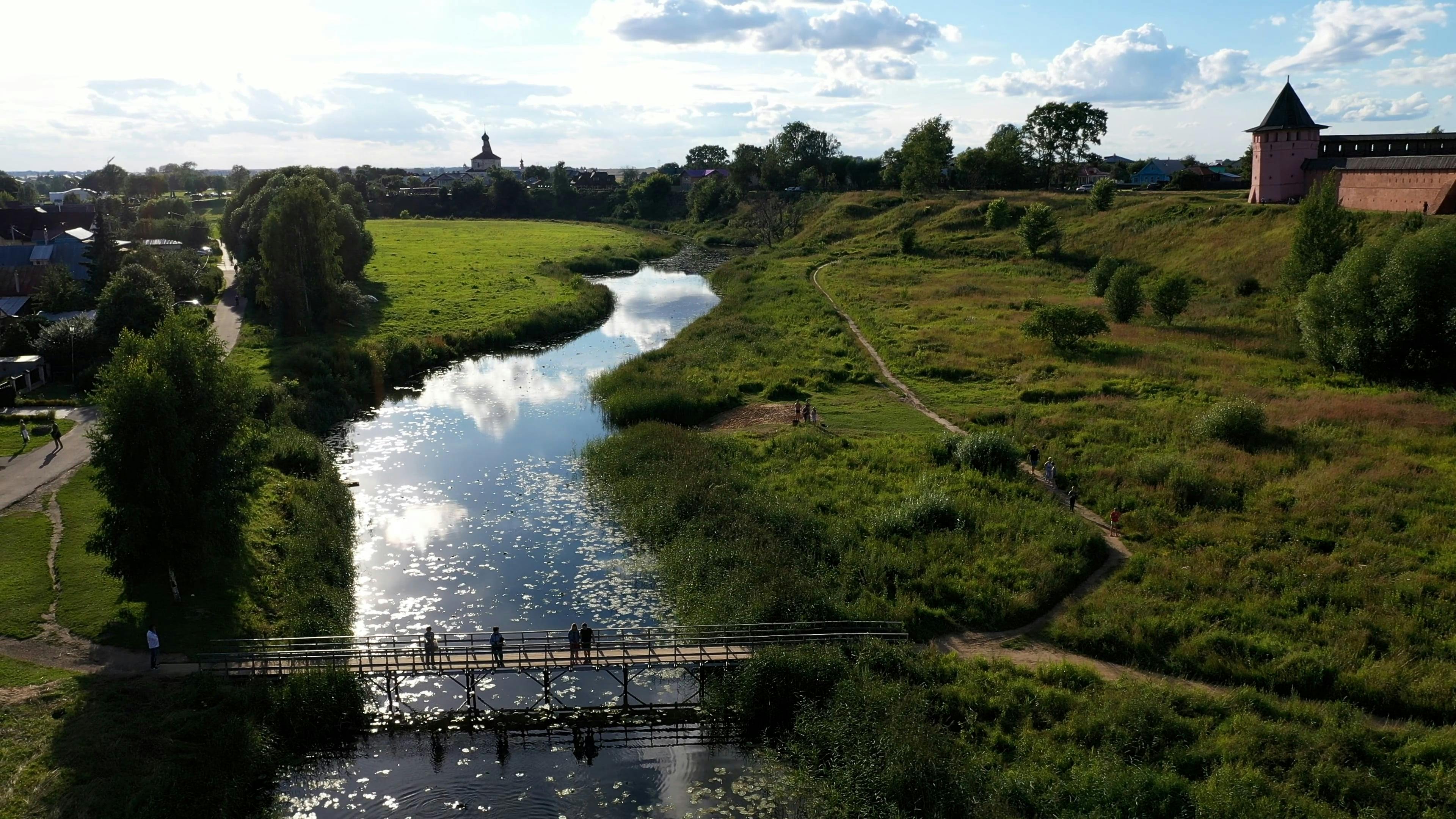 Drone View of Village with Stream and River Free Stock Video Footage ...
